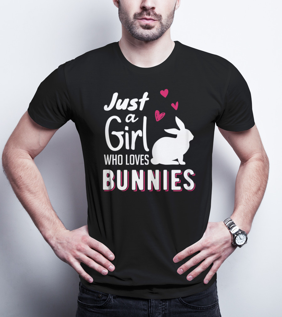 Just A Girl Who Loves Bunnies White Rabbit Pink Hearts T-Shirt