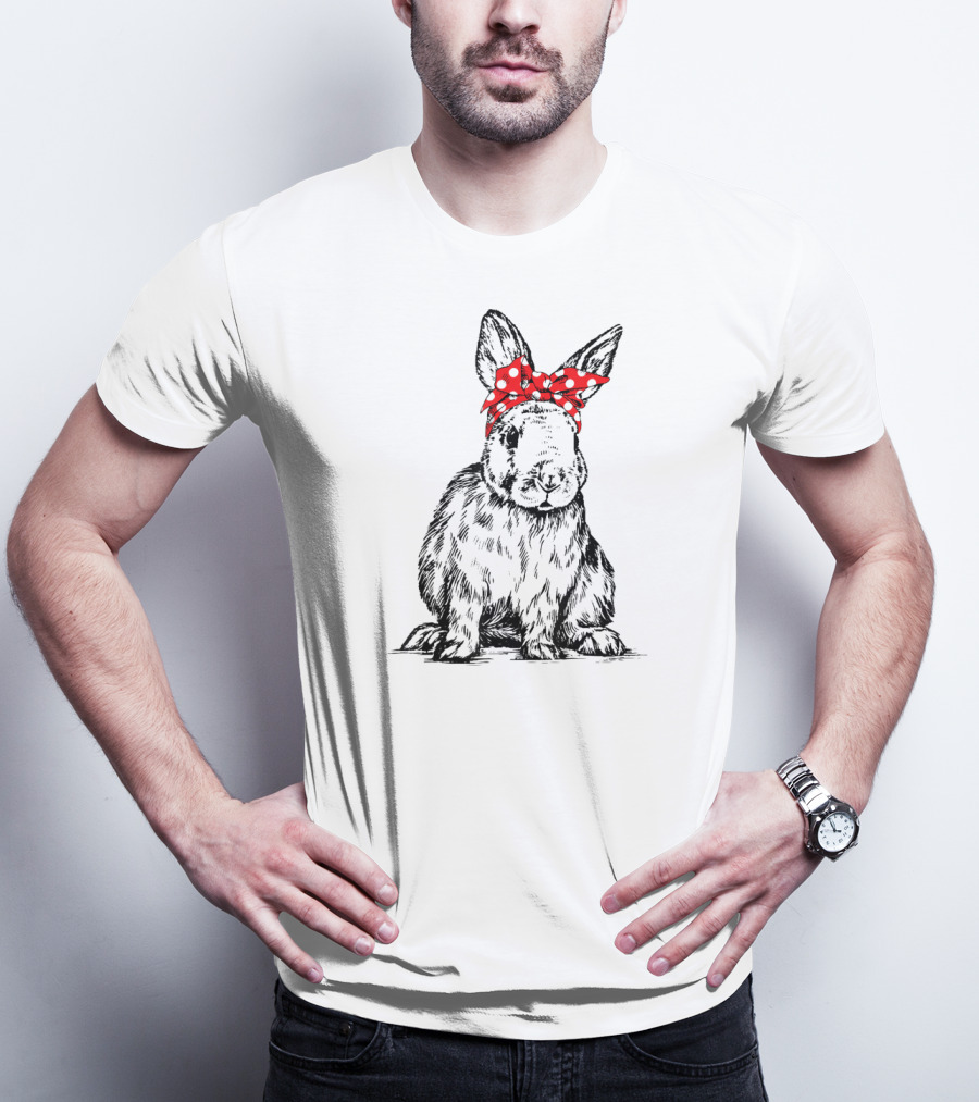Bunny Rabbit With Red Bow Headband Rabbit Lover Farmer Girl T-Shirt