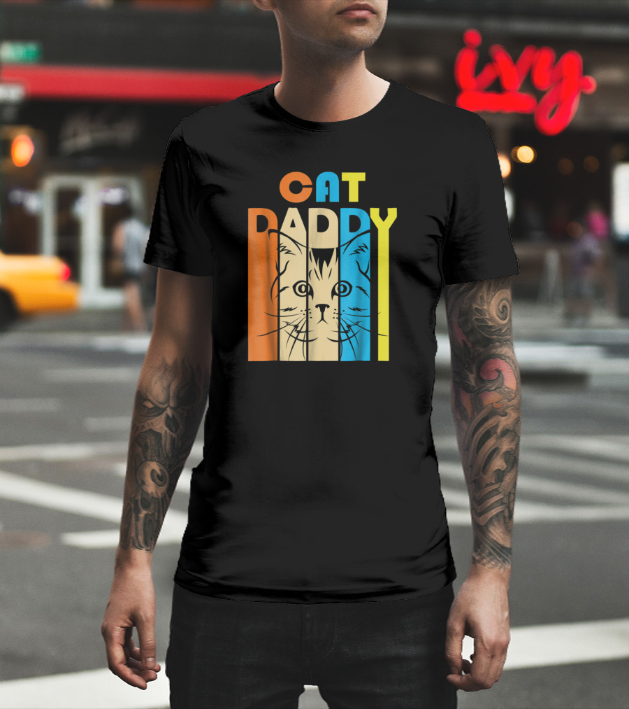 Retro Vintage Cat Daddy Multicolor T-Shirt