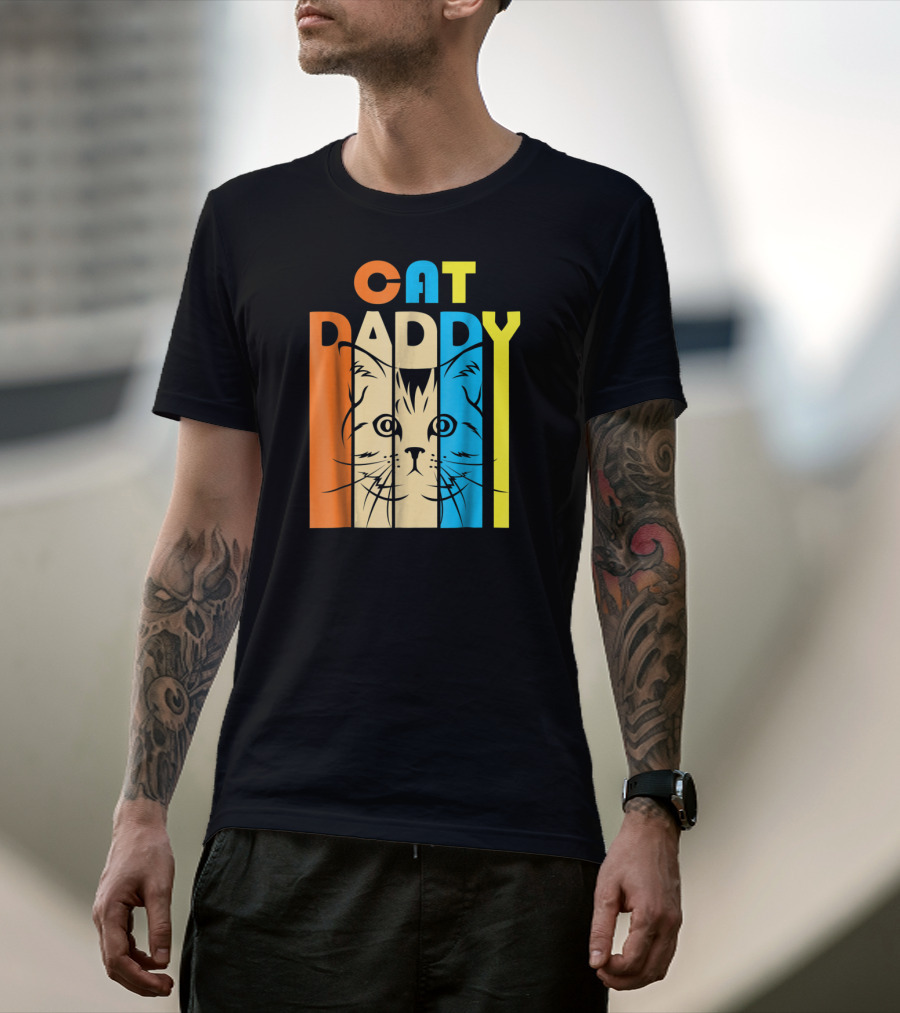Retro Vintage Cat Daddy Multicolor T-Shirt