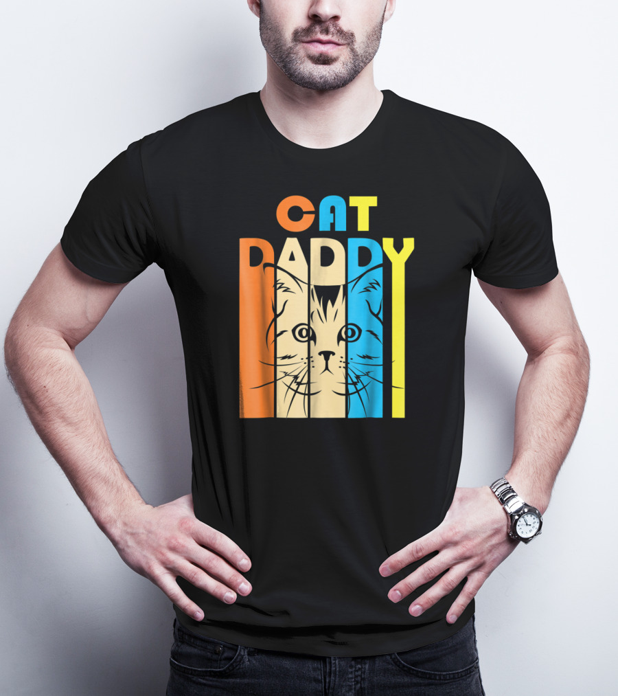 Retro Vintage Cat Daddy Multicolor T-Shirt