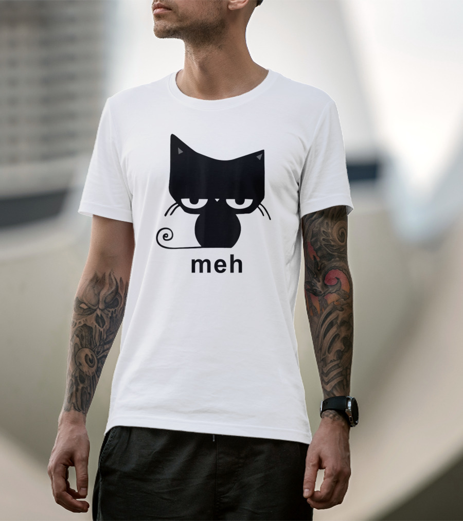 Meh Black Cat Funny For Cat Lovers Lazily Expressive Cat Enthusiast Humor T-Shirt
