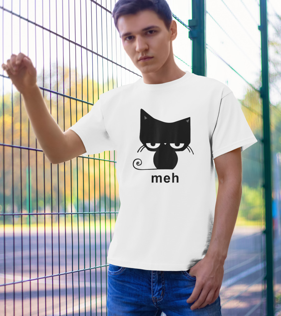 Meh Black Cat Funny For Cat Lovers Lazily Expressive Cat Enthusiast Humor T-Shirt