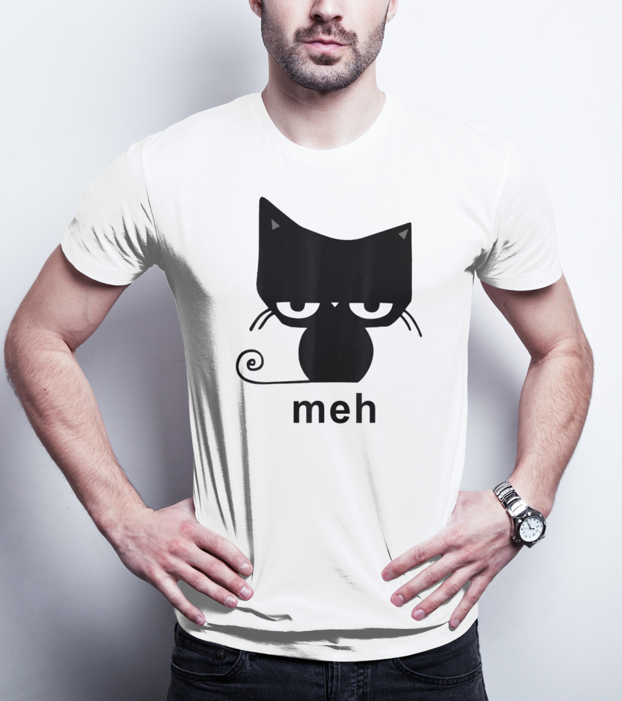 Meh Black Cat Funny For Cat Lovers Lazily Expressive Cat Enthusiast Humor T-Shirt