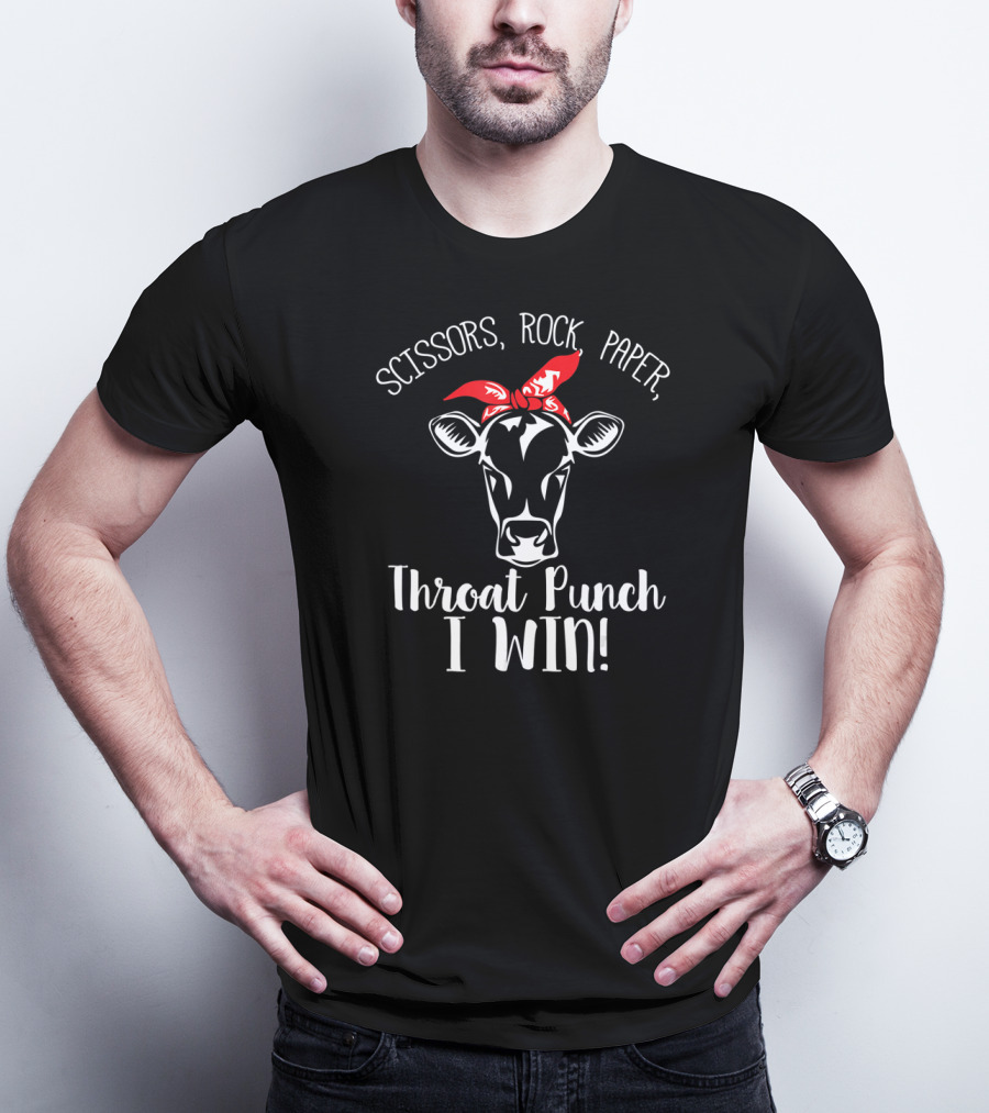 Scissors Rock Paper Throat Punch I Win Funny Farm Life Heifer Lover T-Shirt