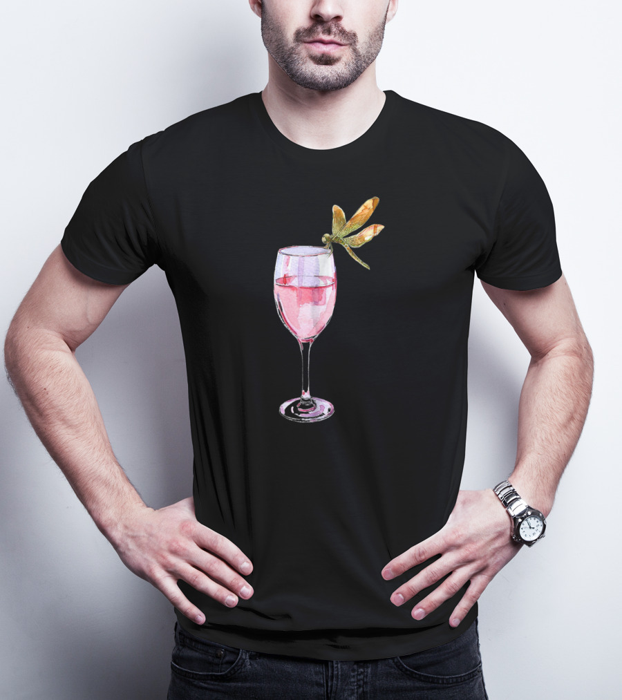 Dragonfly Resting On Wine Glass T-Shirt