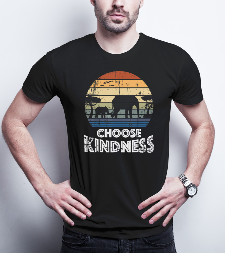 Choose Kindness Vintage Elephant Silhouette In Africa Sunset T-Shirt