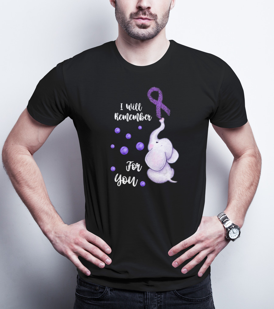 I Will Remember For You Elephant Purple Ribbon Alzheimer's Awareness T-Shirt