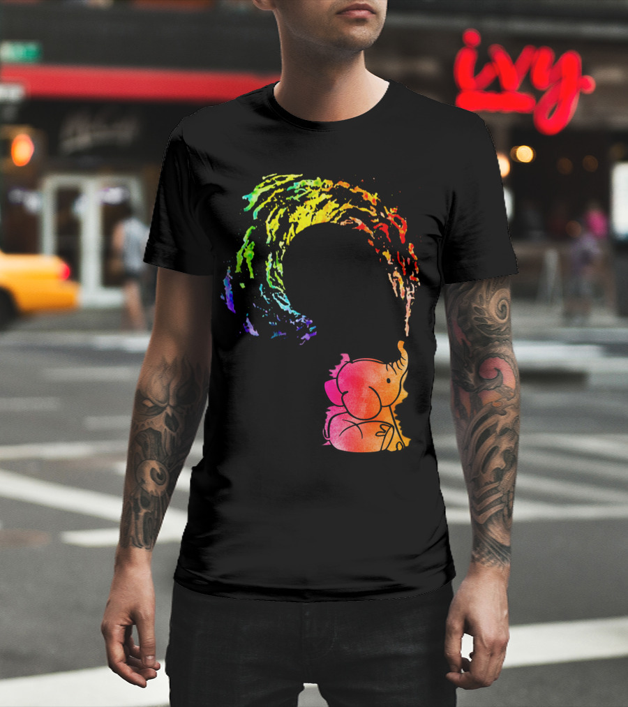 Rainbow Wave Elephant Painting Wall T-Shirt