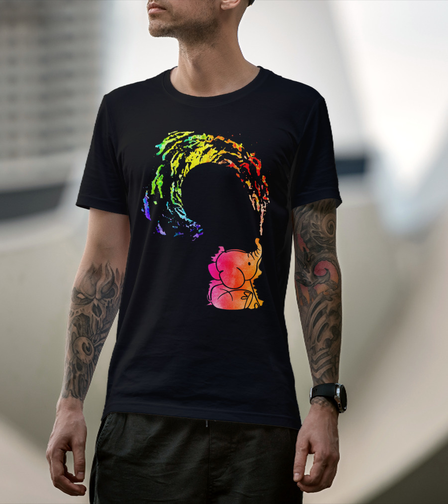 Rainbow Wave Elephant Painting Wall T-Shirt