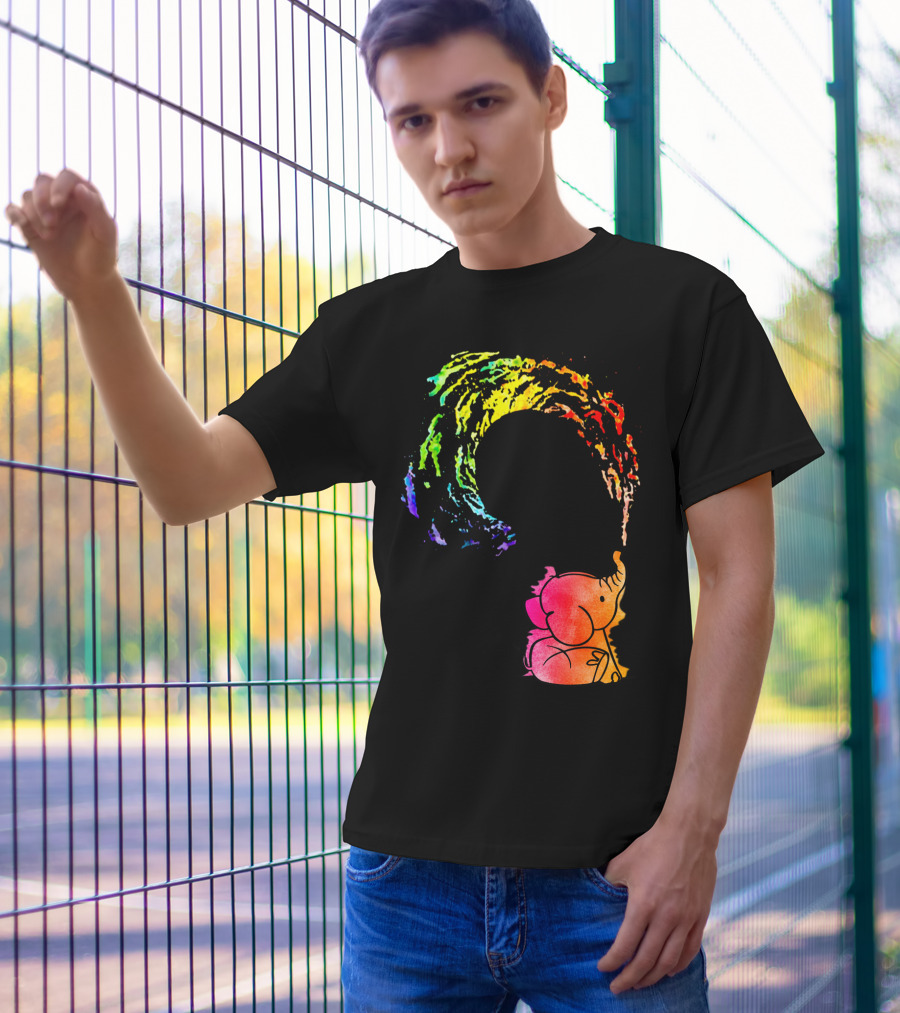 Rainbow Wave Elephant Painting Wall T-Shirt