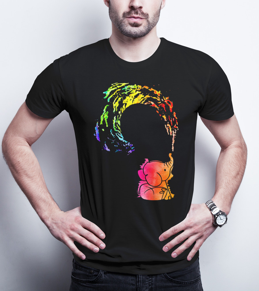 Rainbow Wave Elephant Painting Wall T-Shirt