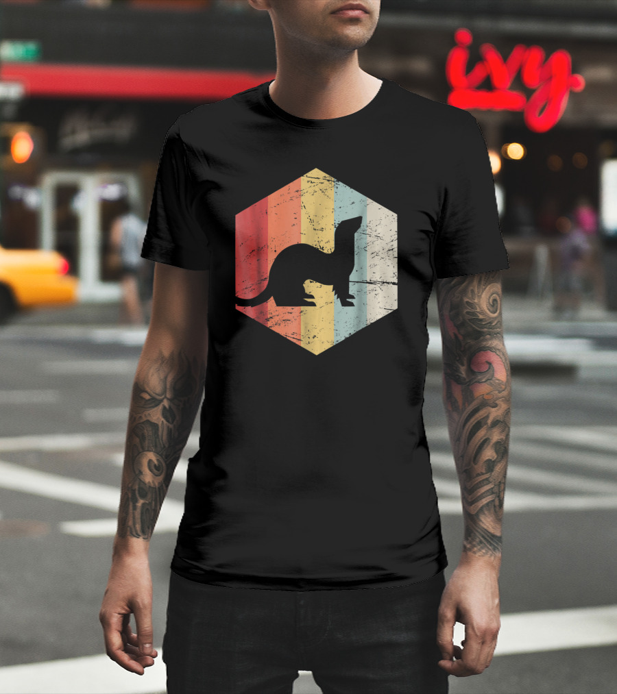 Retro Ferret Striped Vintage Hexagon T-Shirt