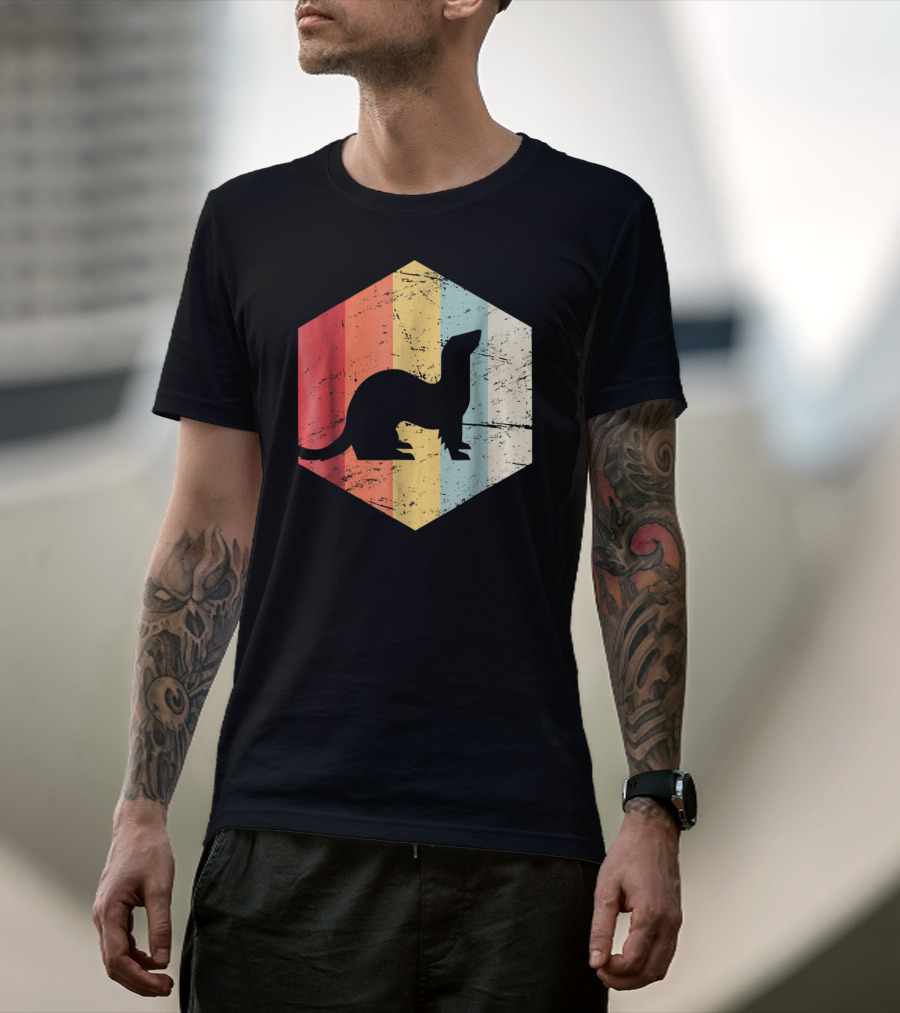 Retro Ferret Striped Vintage Hexagon T-Shirt