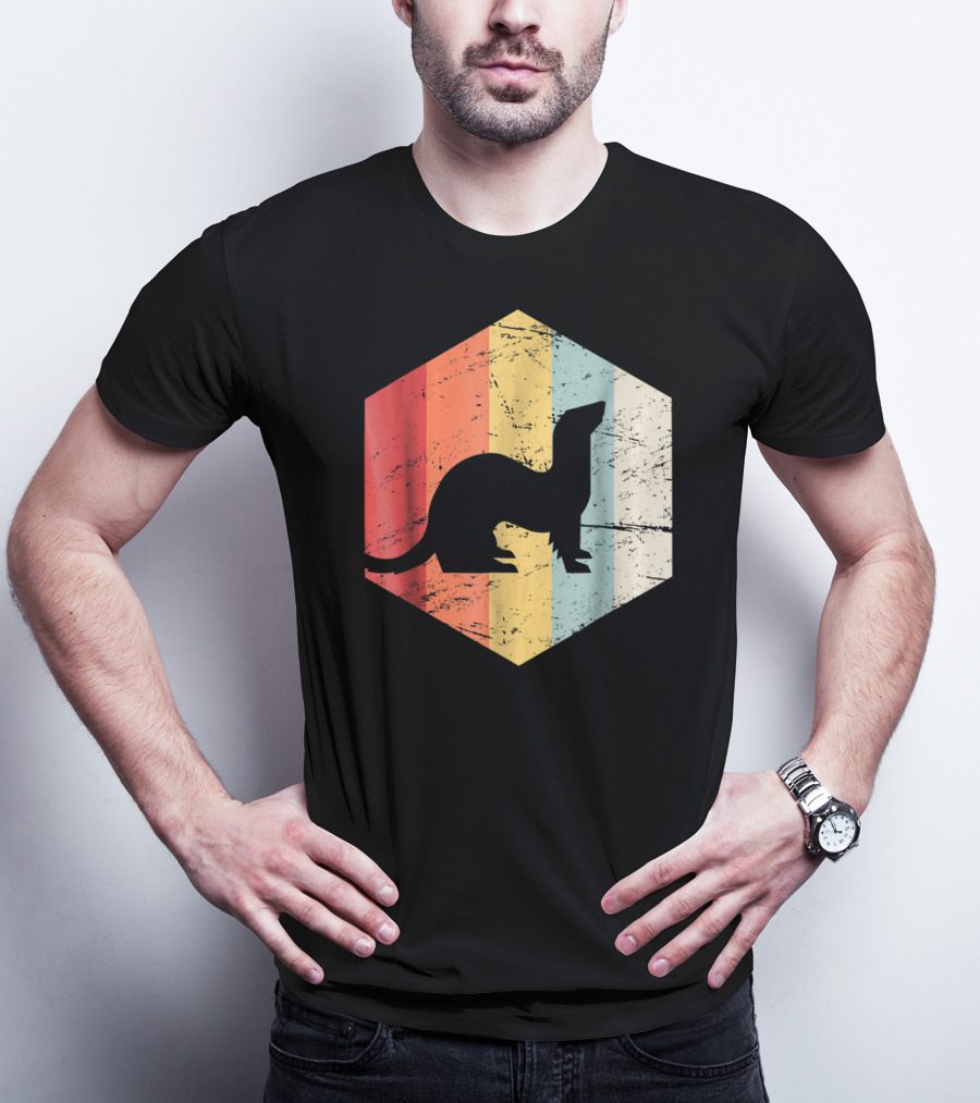 Retro Ferret Striped Vintage Hexagon T-Shirt