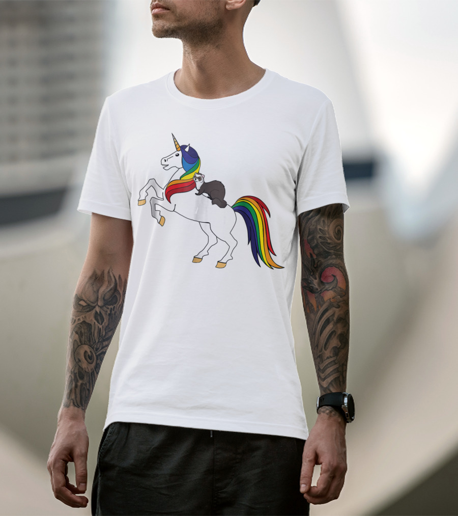Ferret Riding Rainbow Unicorn T-Shirt