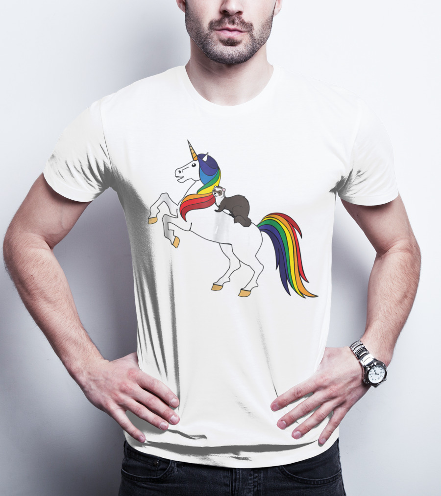 Ferret Riding Rainbow Unicorn T-Shirt