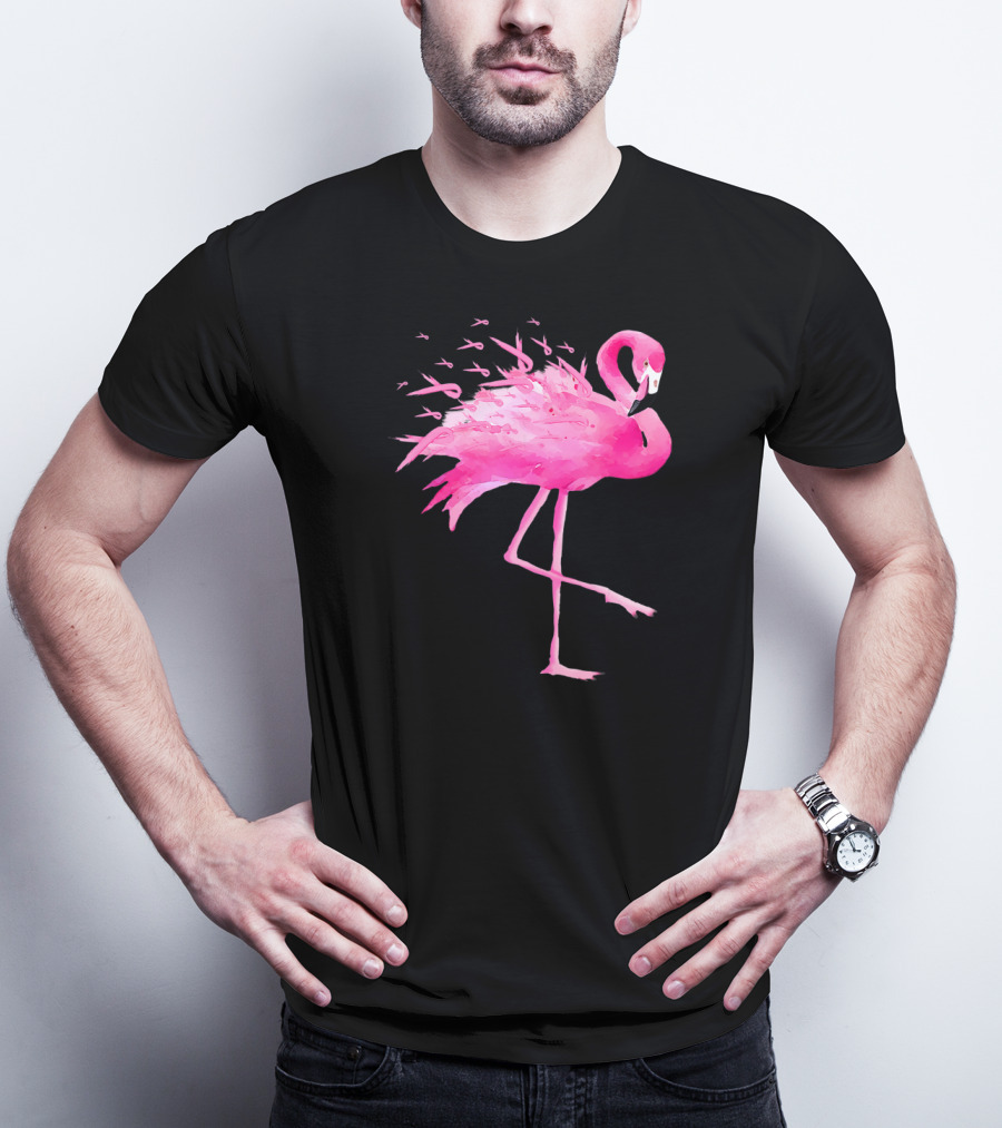 Flamingo Breast Cancer Awareness Pink Ribbon T-Shirt