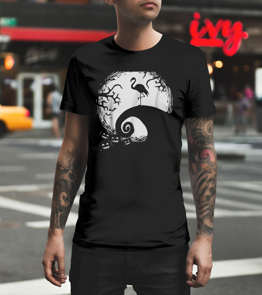 Nightmare Before Christmas Style Flamingo Moon Scene T-Shirt