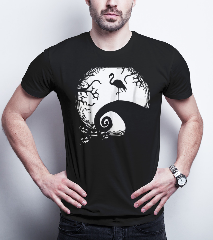 Nightmare Before Christmas Style Flamingo Moon Scene T-Shirt