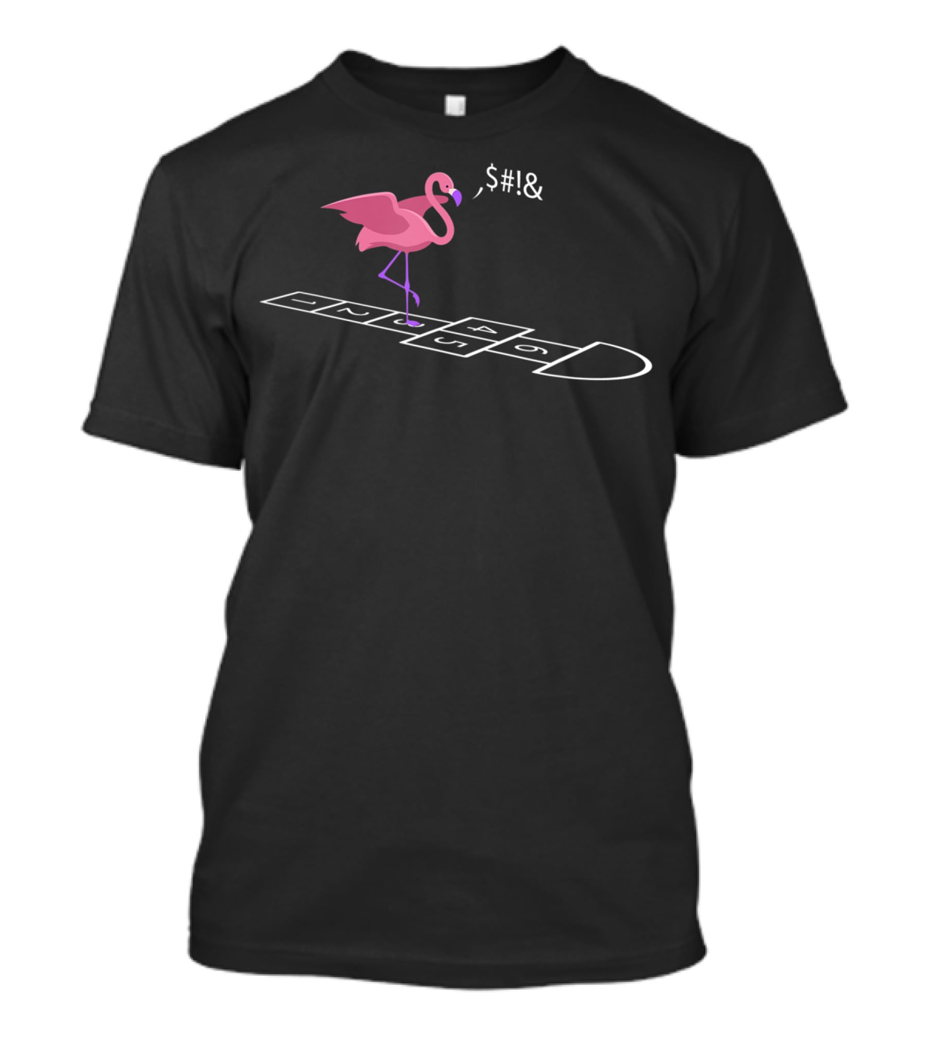 Funny Flamingo Frustrated At Hopscotch Game On Beach Vacation T-Shirt