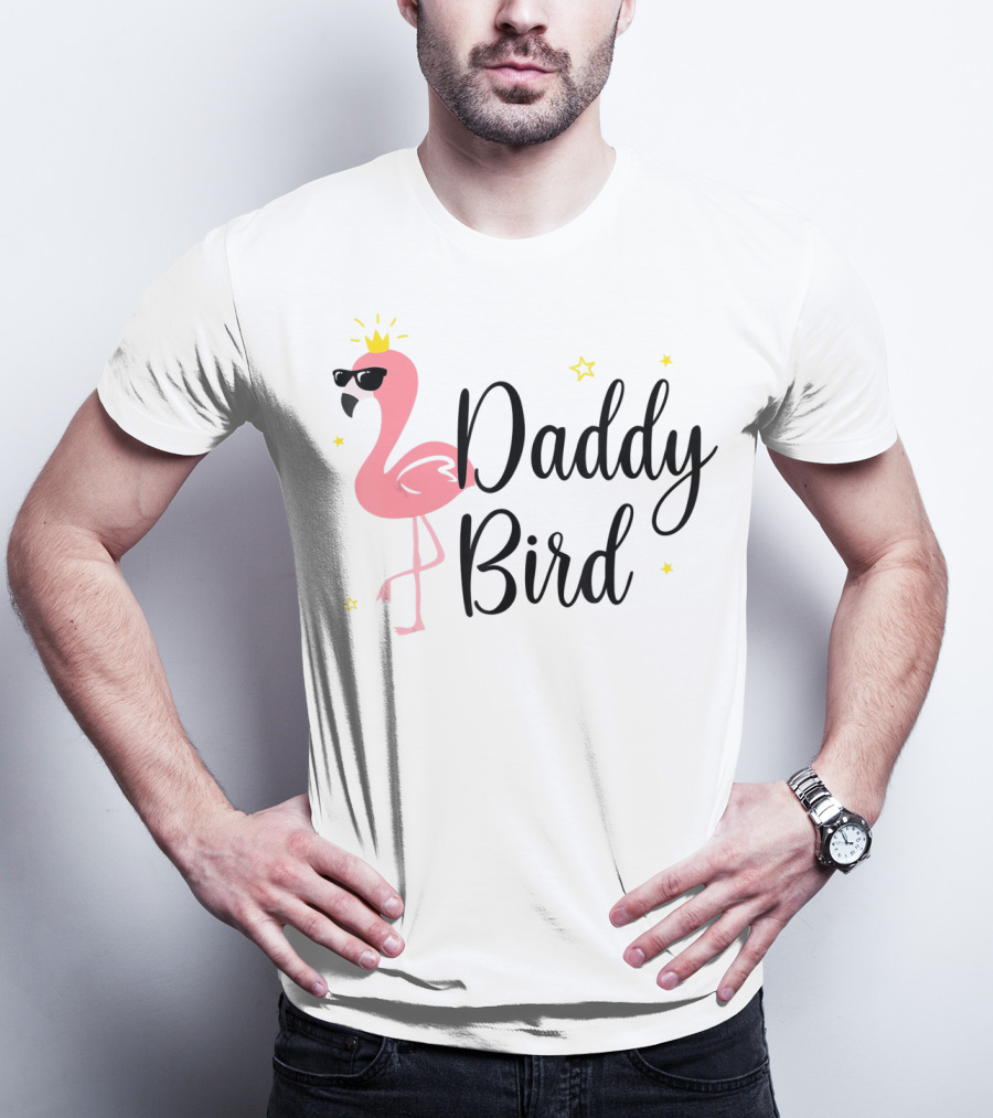 Daddy Bird Flamingo With Crown And Sunglasses Stars T-Shirt