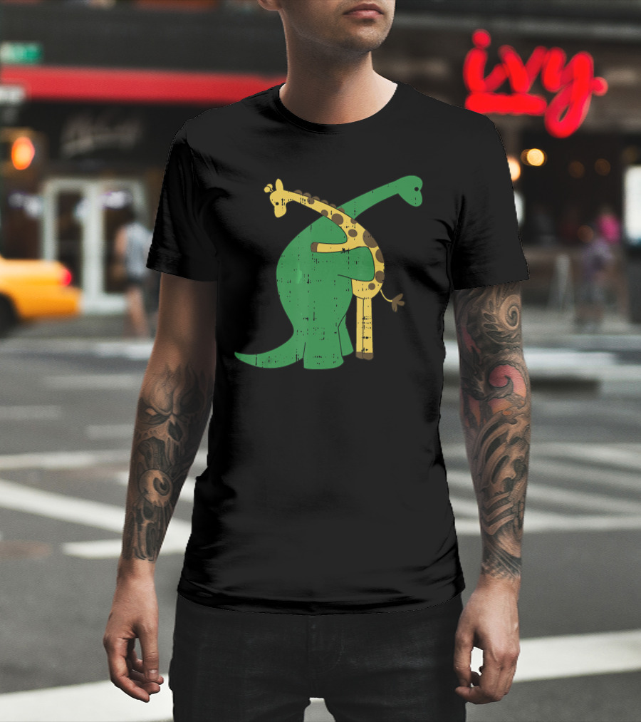 Giraffe Dinosaur Love Hug Safari Animals Dino T-Shirt