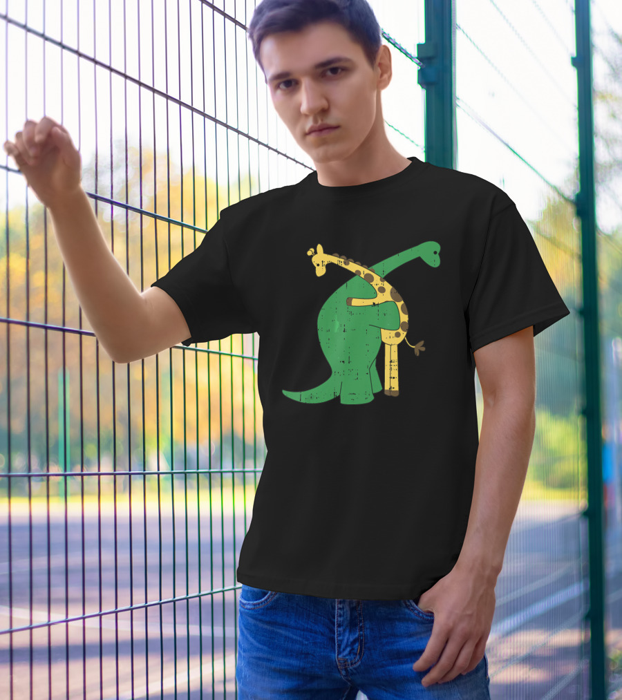 Giraffe Dinosaur Love Hug Safari Animals Dino T-Shirt