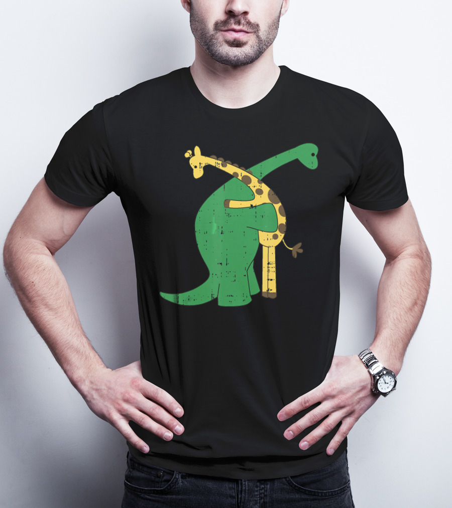 Giraffe Dinosaur Love Hug Safari Animals Dino T-Shirt