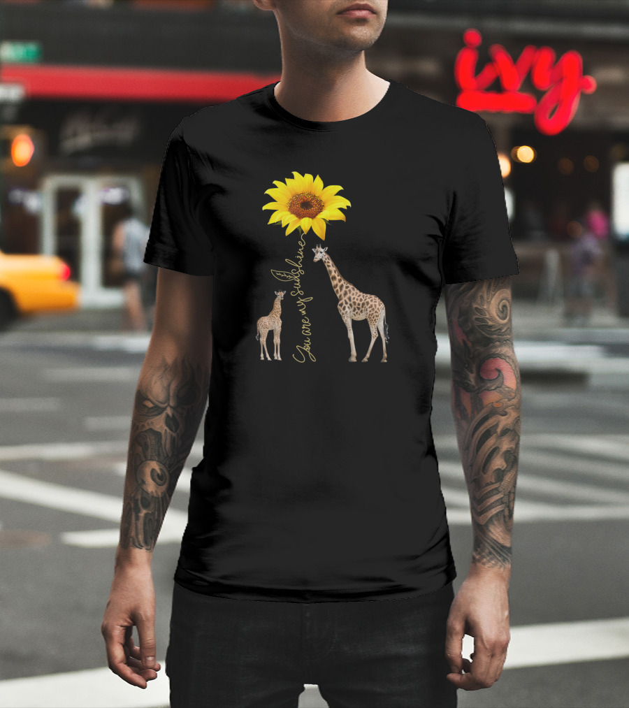 Sunflower You Are My Sunshine Giraffe With Mother And Calf T-Shirt