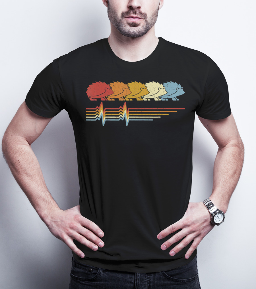 Hedgehog Heartbeat Retro Animal Lover T-Shirt