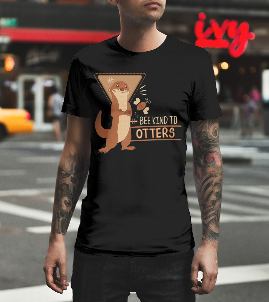 Bee Kind To Otters Otter With Bee And Geometric Background T-Shirt