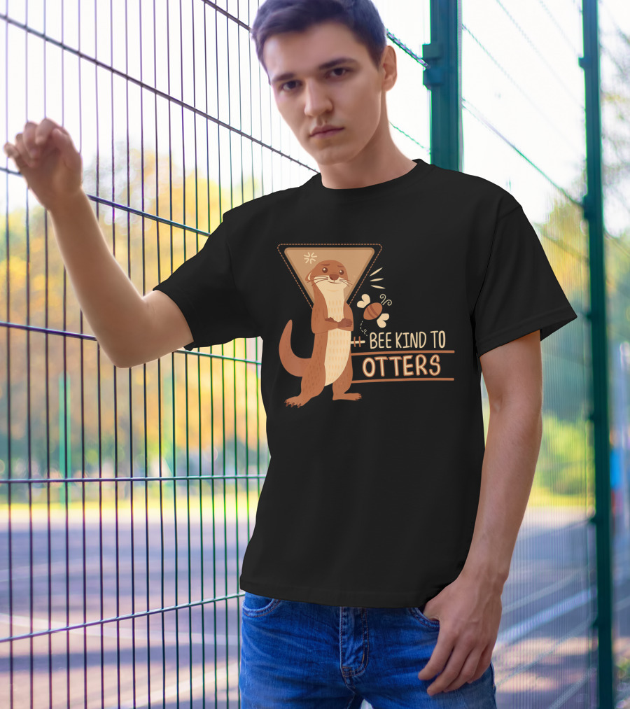 Bee Kind To Otters Otter With Bee And Geometric Background T-Shirt