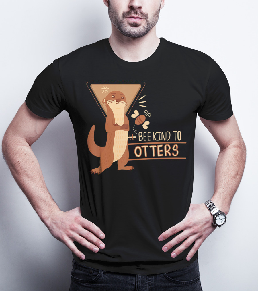 Bee Kind To Otters Otter With Bee And Geometric Background T-Shirt