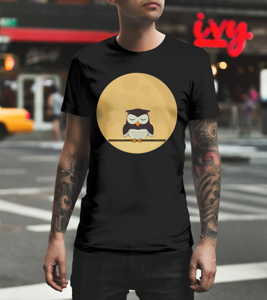 An Owl And The Full Moon Night Sky T-Shirt