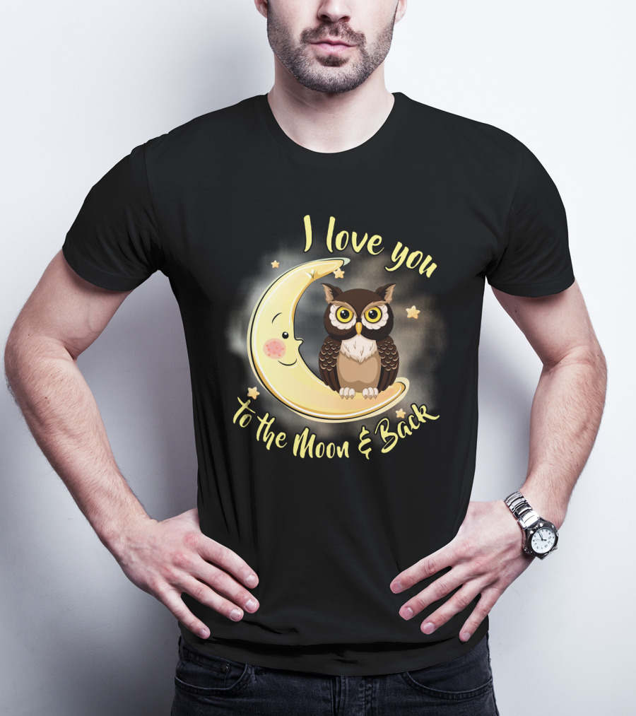 I Love You To The Moon And Back Owl On Smiling Clown Moon With Stars T-Shirt