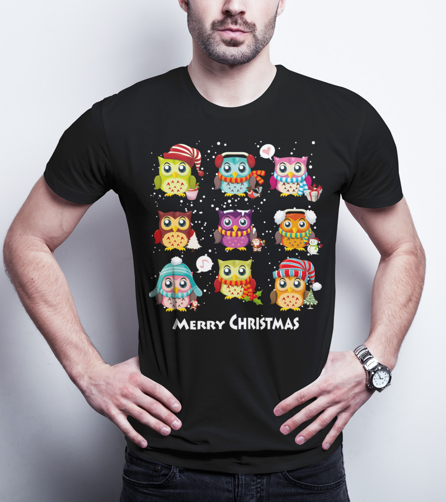 Merry Christmas Cute Owl Festive Holiday Scene T-Shirt