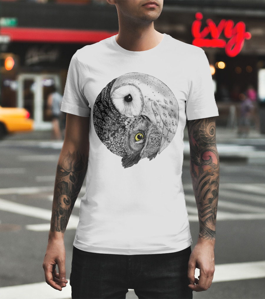 Yin Yang Black And White Owl T-Shirt