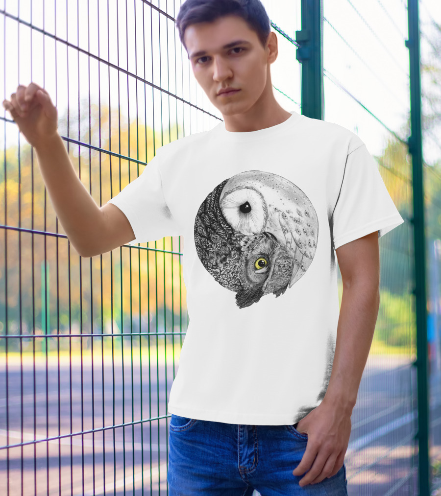 Yin Yang Black And White Owl T-Shirt