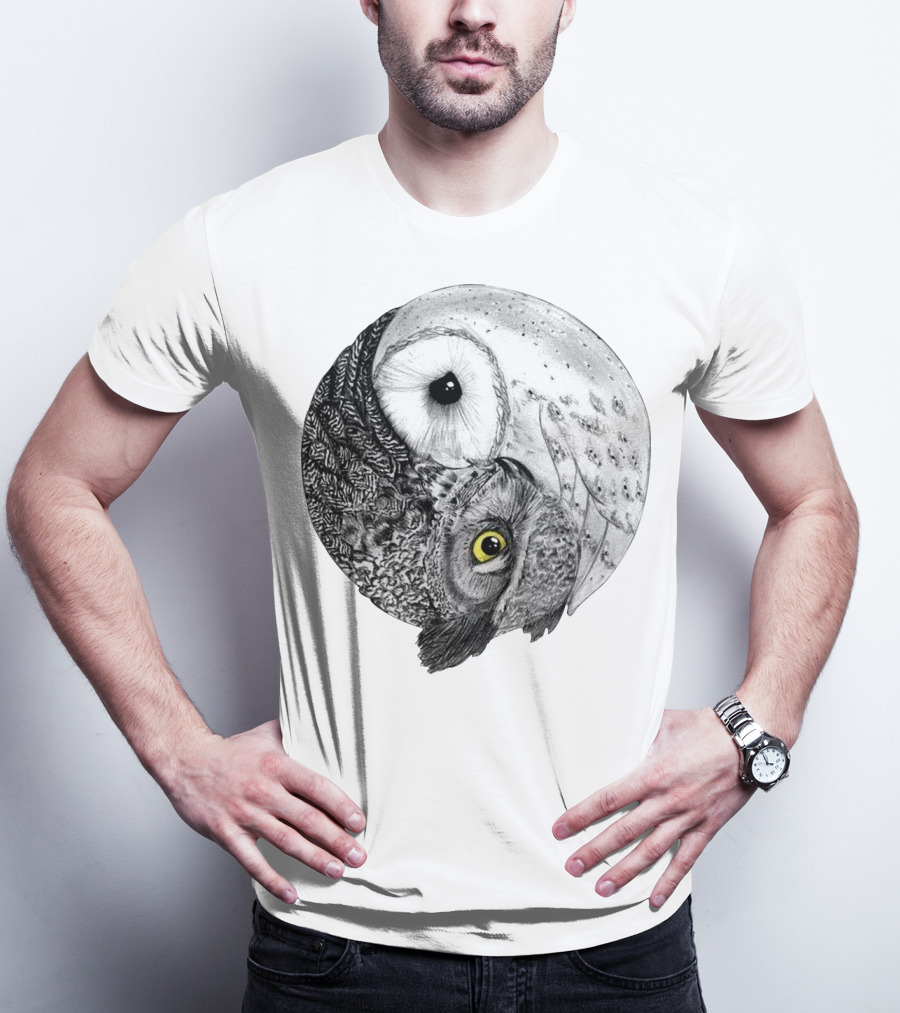 Yin Yang Black And White Owl T-Shirt