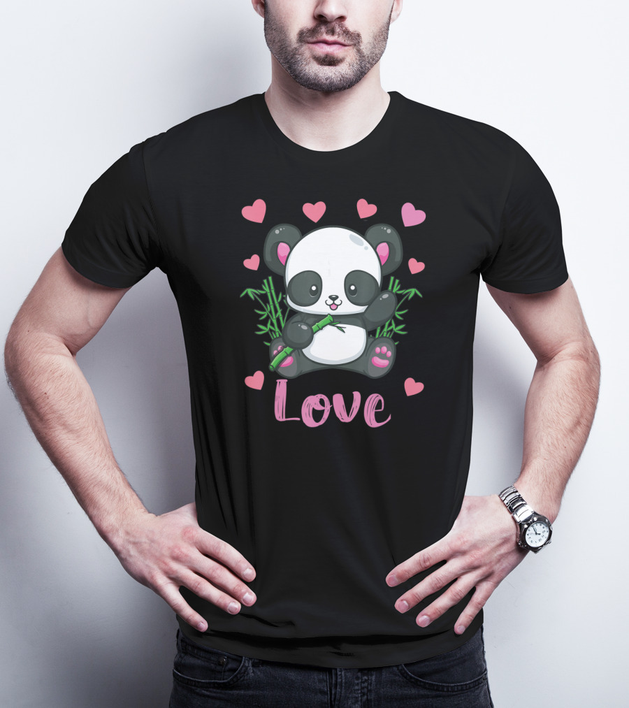 Girls Cute Panda Bear Hearts Love T-Shirt