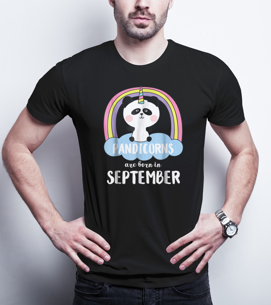Pandicorns Unicorn Panda Born In September With Rainbow T-Shirt