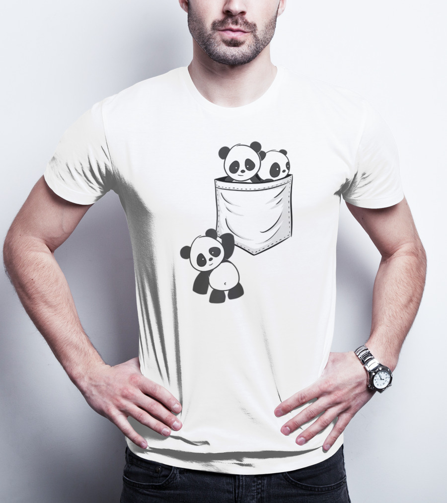 Kawaii Baby Pandas In Pocket For Panda Lovers T-Shirt
