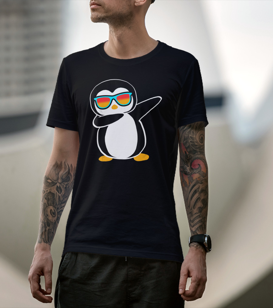 Dabbing Penguin Cute Animal With Sunglasses Birthday Party T-Shirt