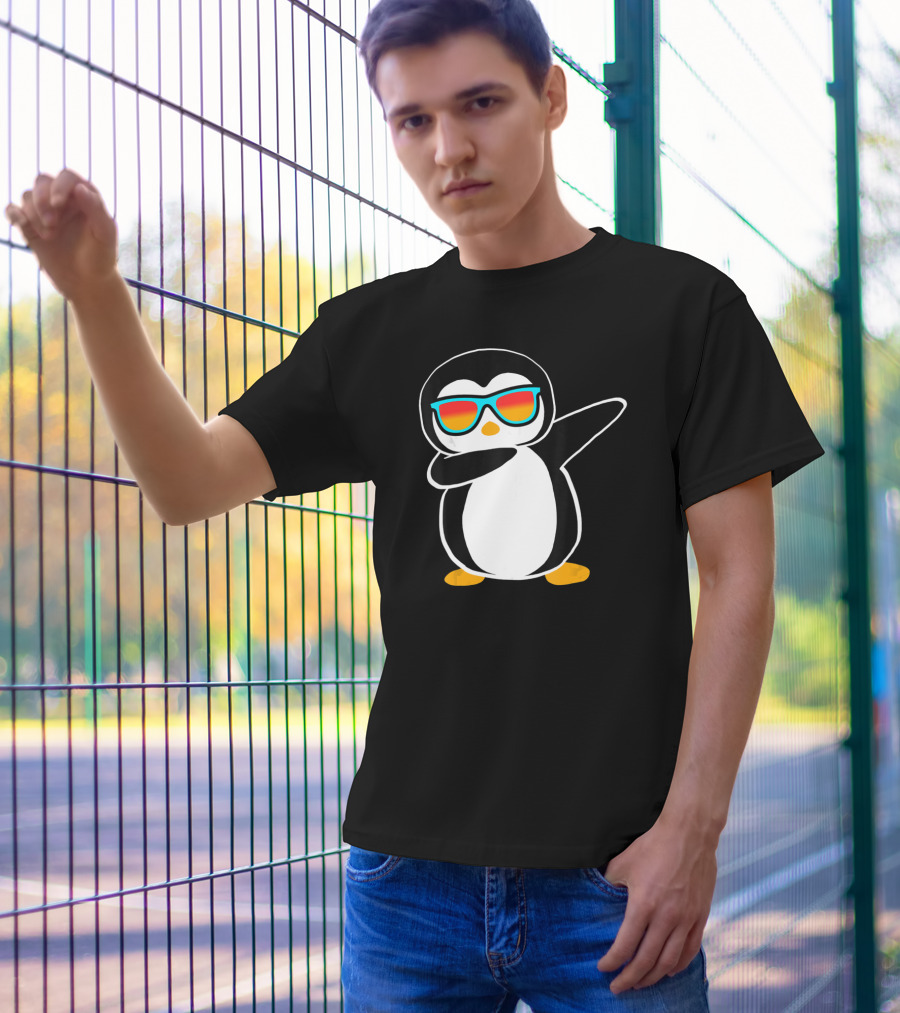 Dabbing Penguin Cute Animal With Sunglasses Birthday Party T-Shirt