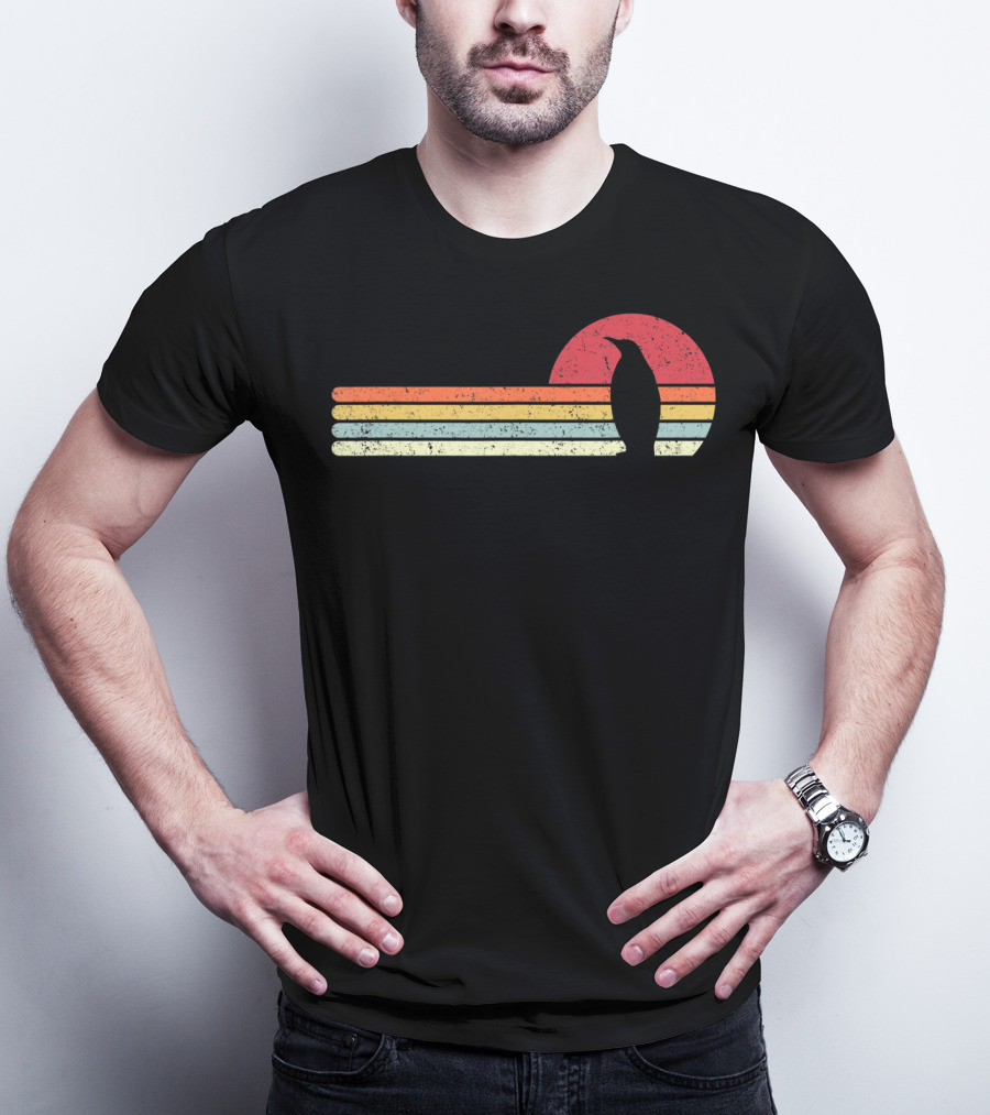 Retro Sunset Penguin Style Vintage Stripes T-Shirt