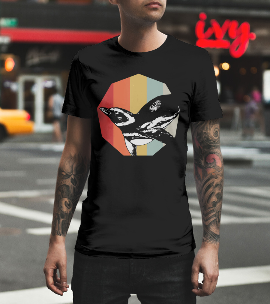 Retro Penguin Vintage Stripes T-Shirt
