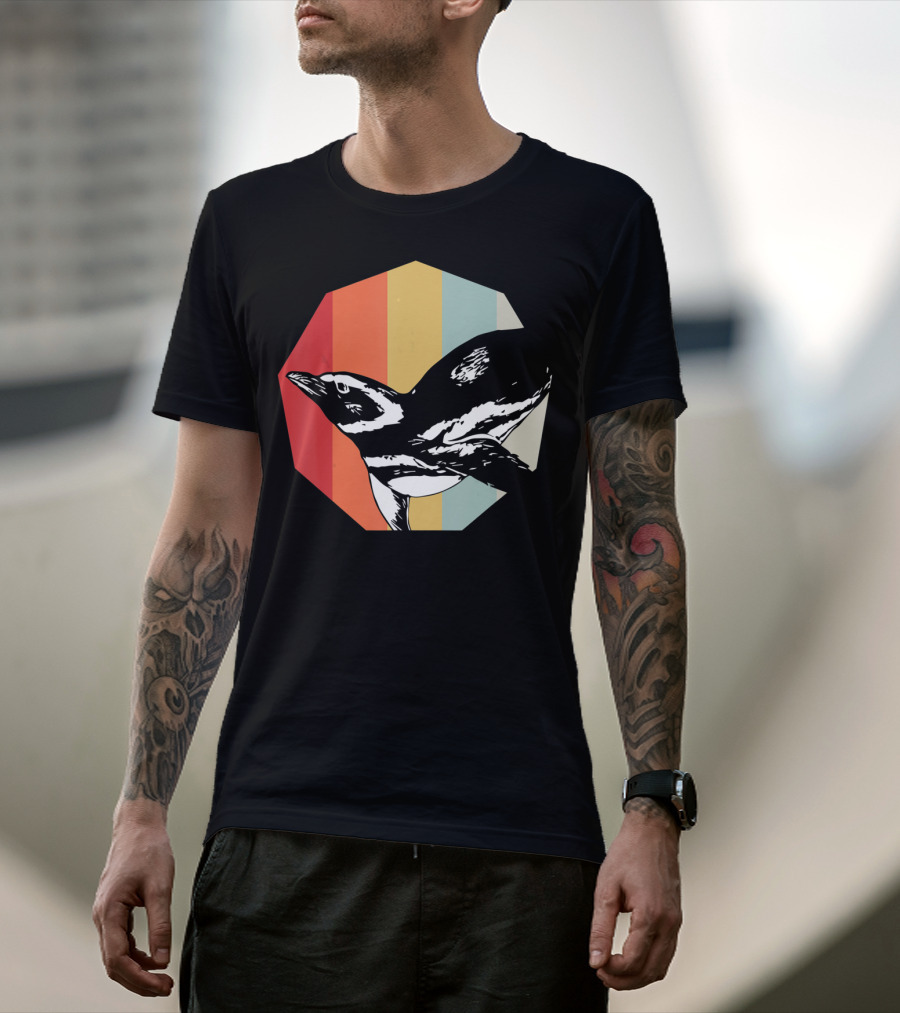 Retro Penguin Vintage Stripes T-Shirt
