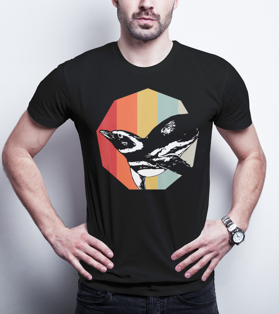 Retro Penguin Vintage Stripes T-Shirt