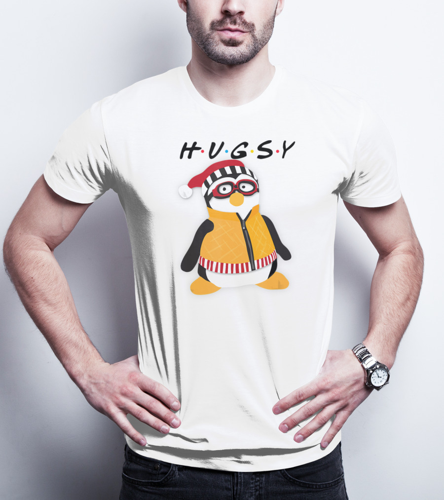 Hugsy Penguin With Santa Hat And Glasses T-Shirt